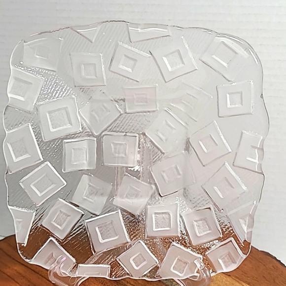 Source Unknown | Dining | Fused Glass Candy Dish Frosted Squares Clear ...
